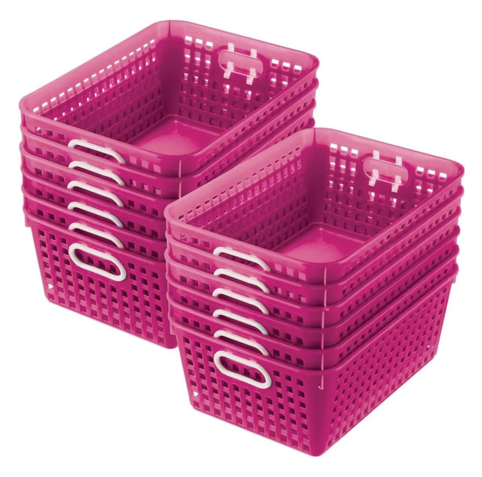 Large Plastic Book Baskets, 13¼" by 10" by 5½" - 12 Pack, Pink | Classroom Library Organizer ...
