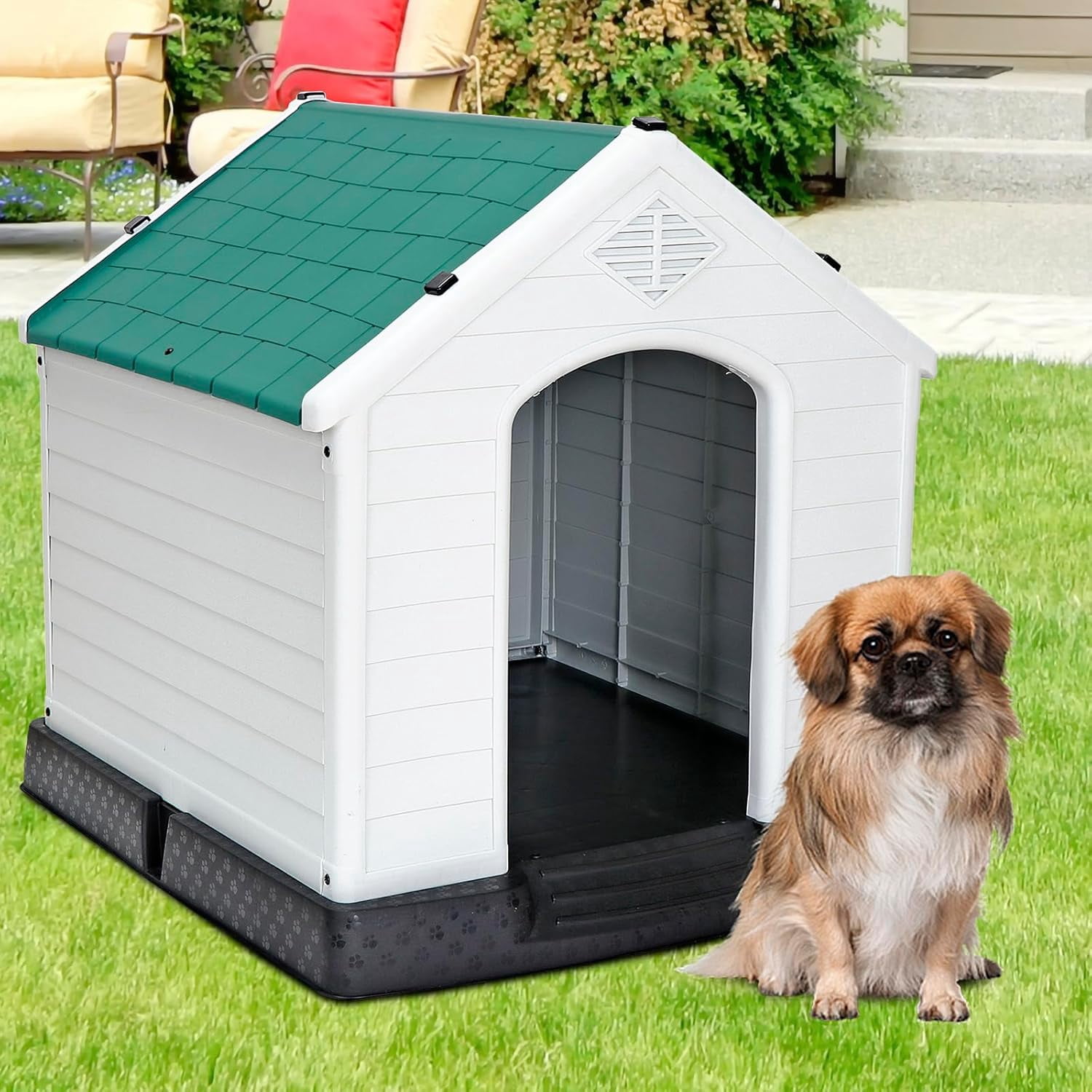 Large Plastic Dog House, Outdoor Indoor Waterproof Doghouse Pet Dog ...