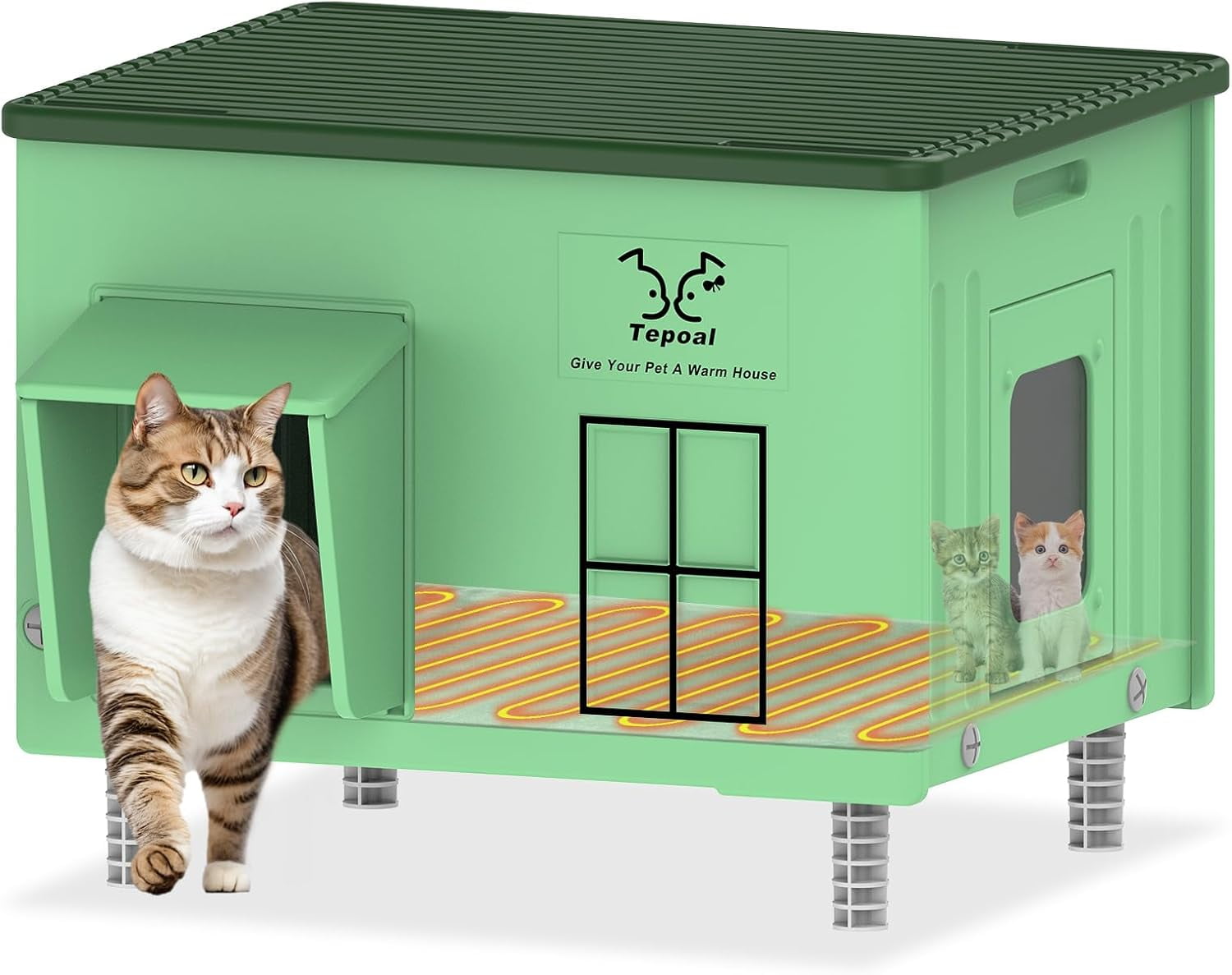 Large Plastic Heated Cat House for Outside, Elevated Outdoor Cat ...