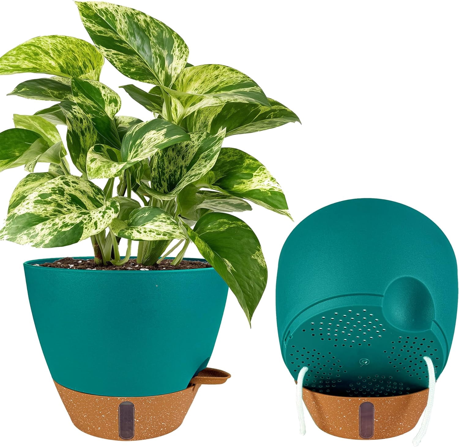 Large Plastic Planter with Drainage Holes, Water Level Indicator & Deep ...
