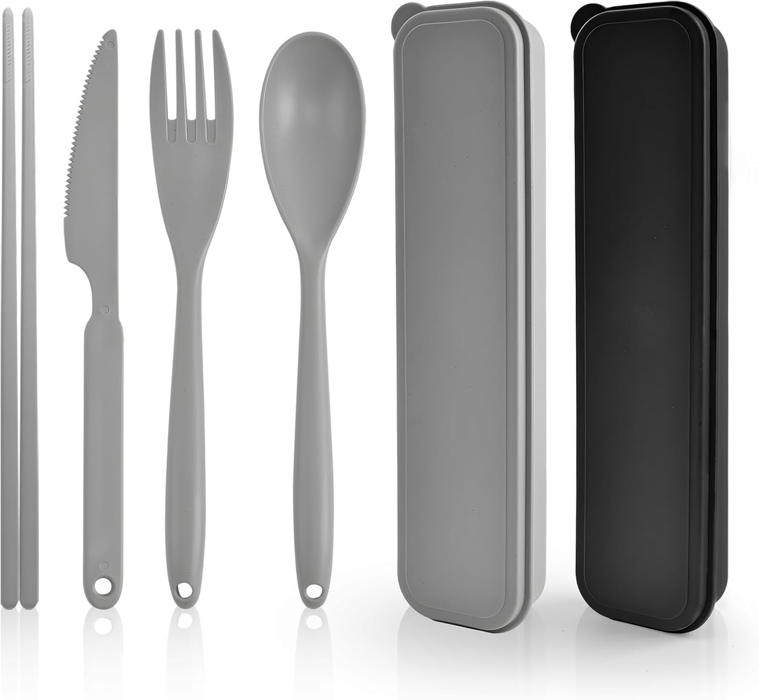 Large Plastic Reusable Utensils Set with Case, Travel Chopsticks Fork Spoon Knife Set for Lunch ...