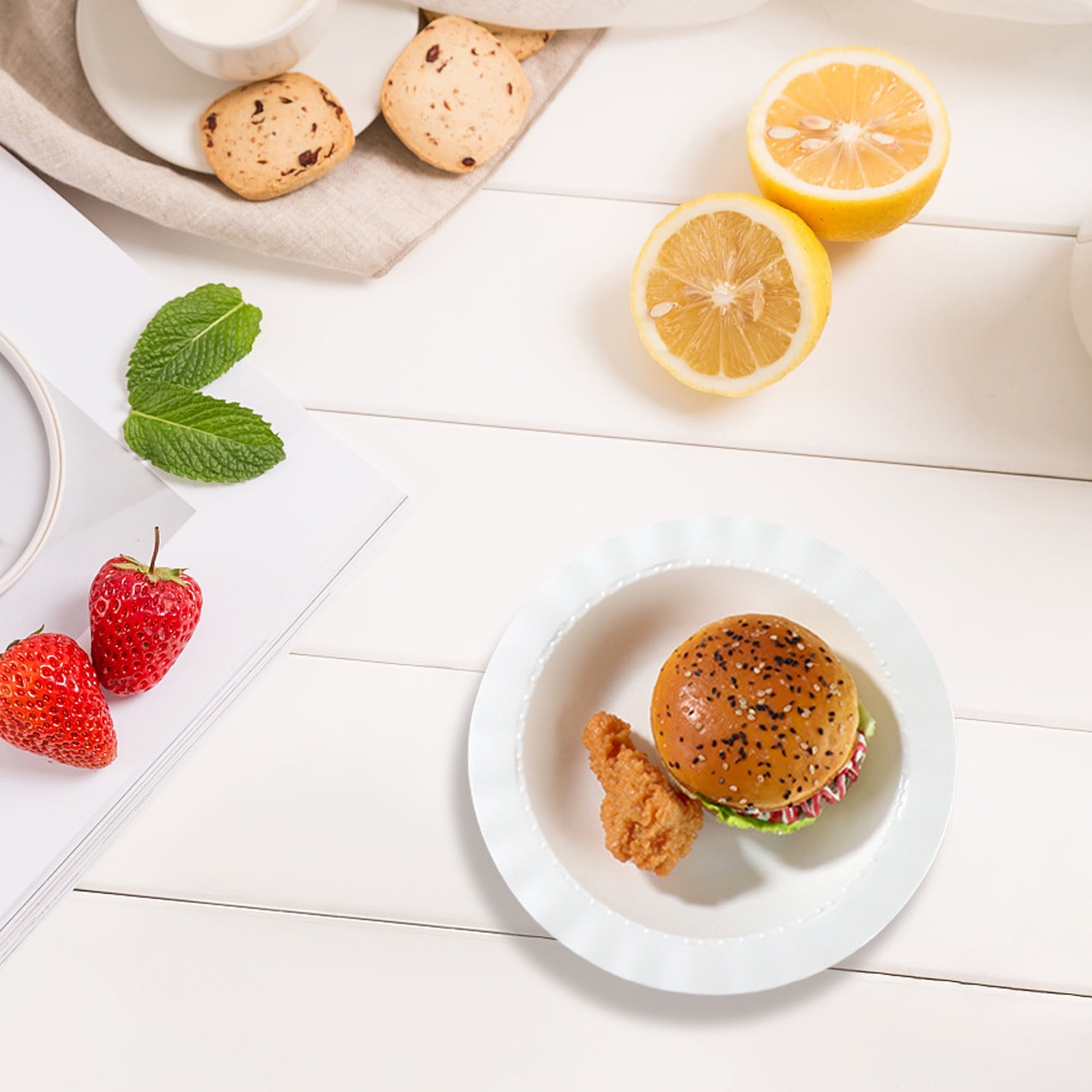 Large Plastic Serving Tray 8.15 Inch Round Fruit & Snack Bowl Beige ...