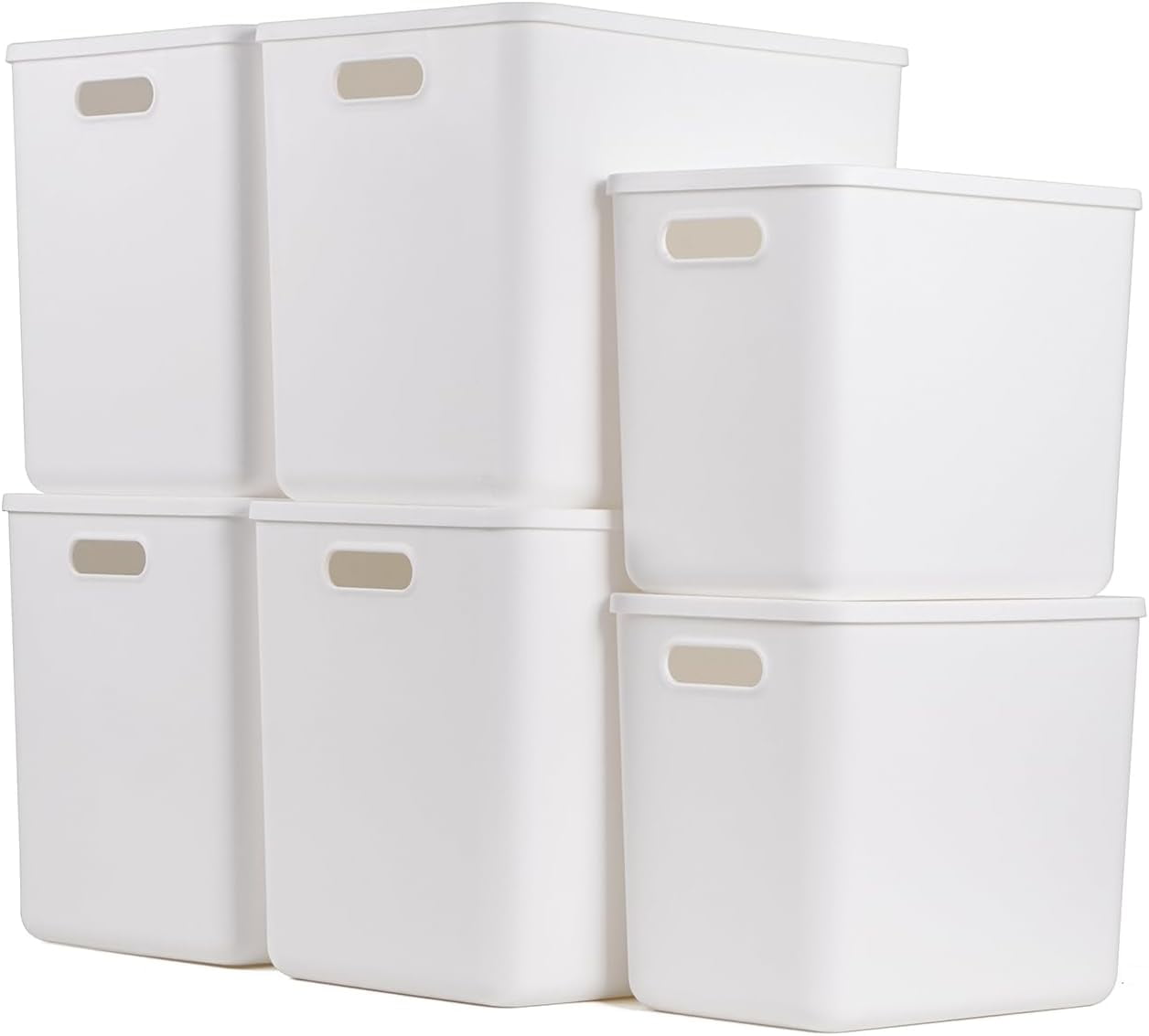 Large Plastic Storage Baskets Bins with Lids White Closet Organizing ...