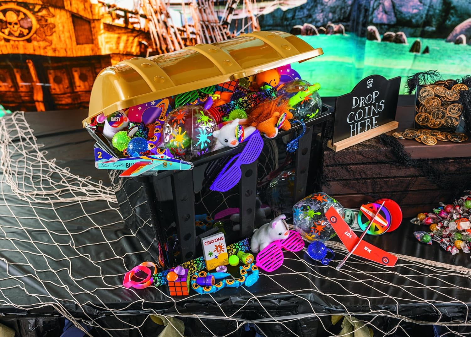 Large Plastic Treasure Chest - Classroom Reward Toy Storage, Black and ...