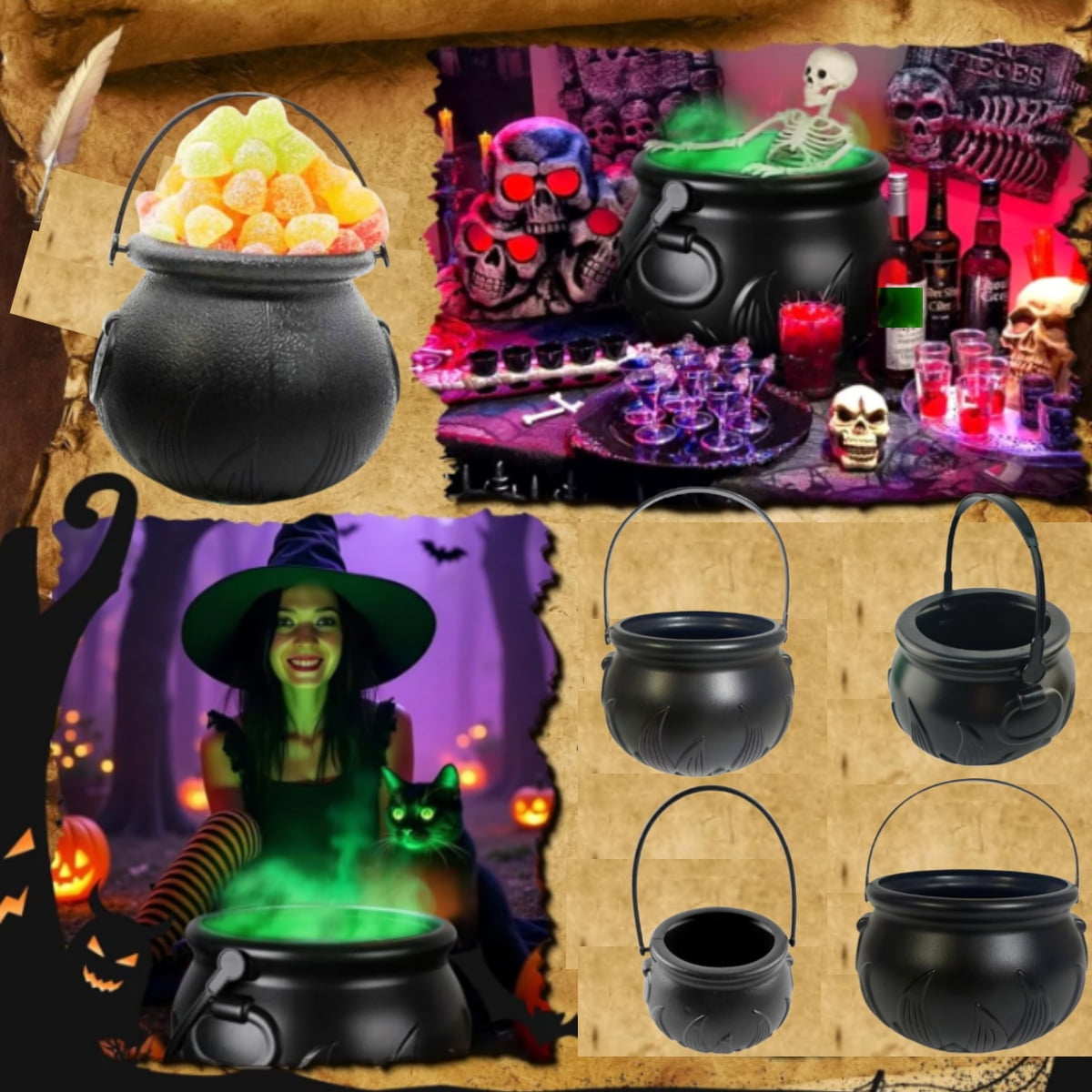 Large Plastic Witches Cauldron Pot Cauldron 9.84 Inch Halloween Candy ...