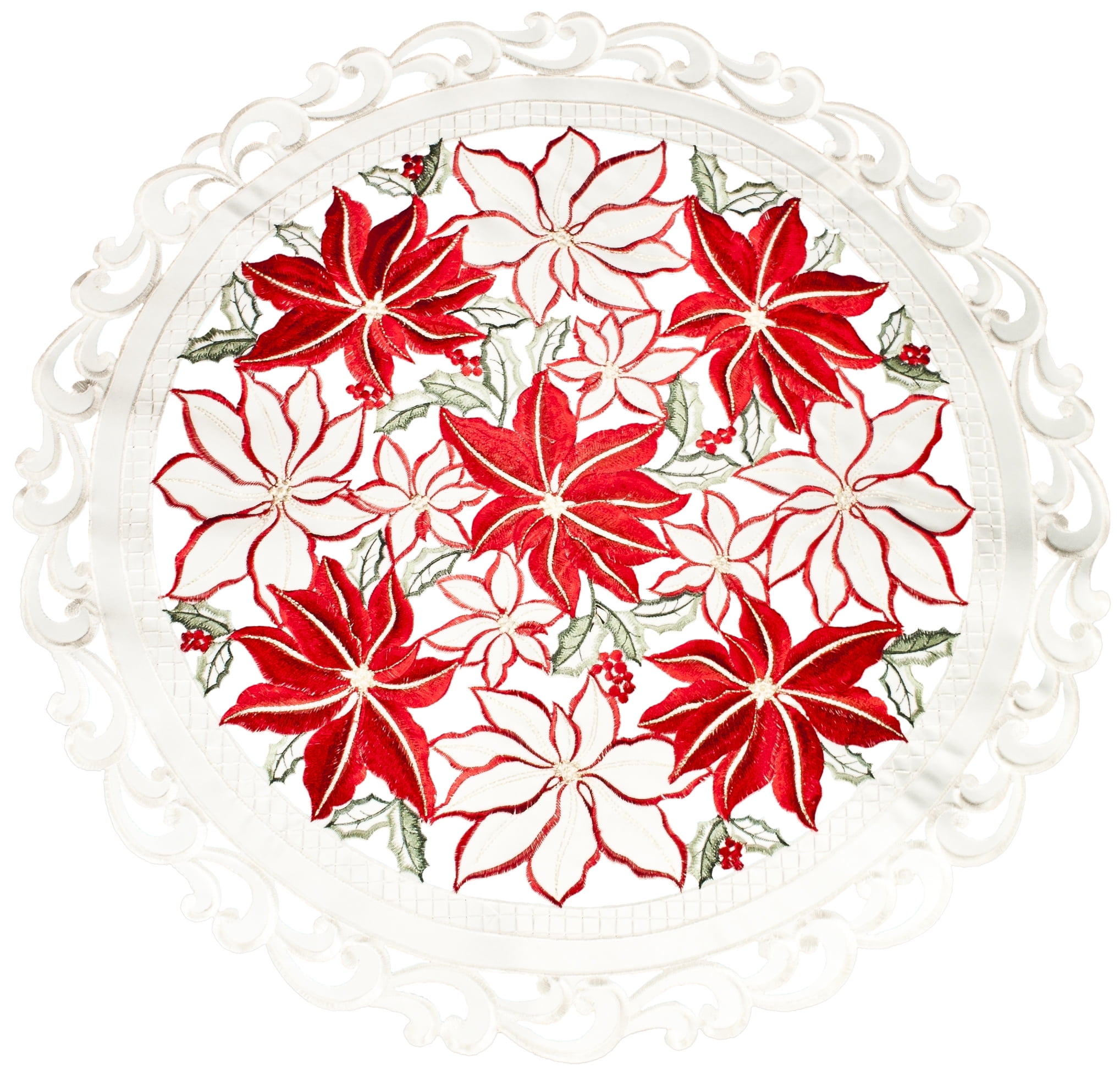 Large Poinsettia Cut Work Ivory Table Topper (24"RD) - Walmart.com
