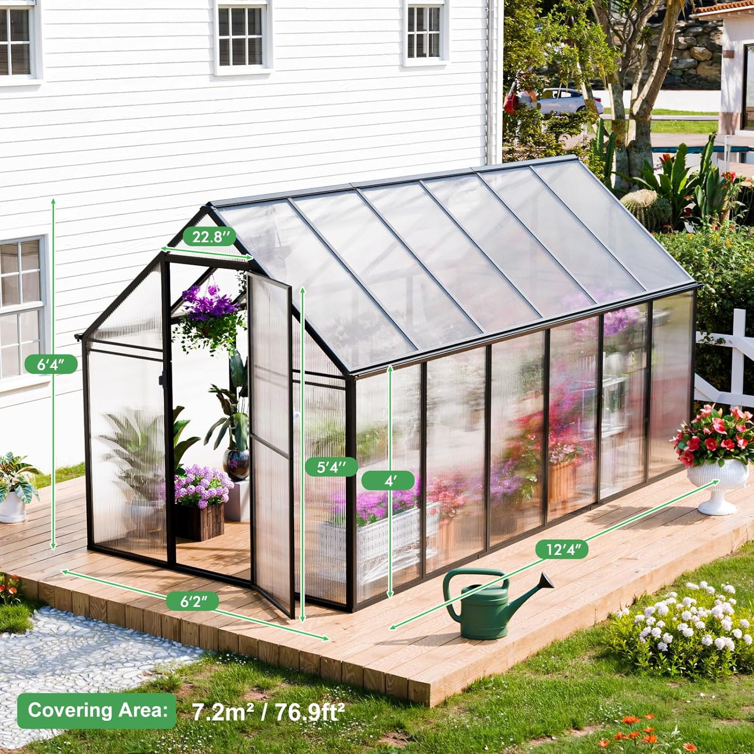 Large Polycarbonate Greenhouse Aluminum Greenhouses /Vent Window, Swing ...