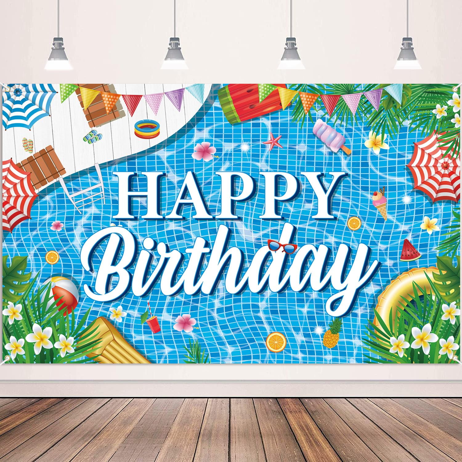 Large Pool Birthday CORNET Banner Backdrop 72x43 Inch - Pool Party ...