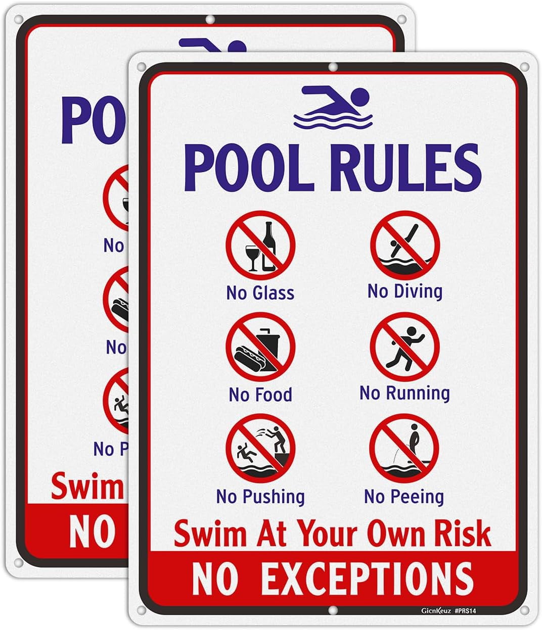 Large Pool Rules Signs, 14x10 Inches No Diving No Running No Food No ...