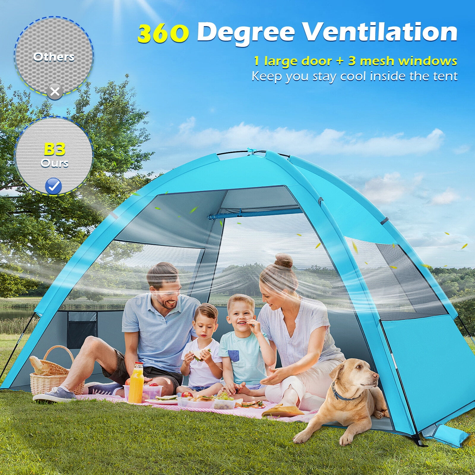 Large Pop Up Beach Tent Sun Shelter Portable Sun Shade Instant Tent for ...
