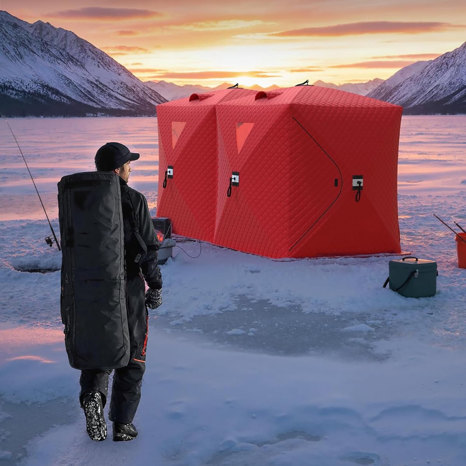Large Pop-Up Ice Fishing Tent for 6-8 People, Ice Fishing Shelter with ...