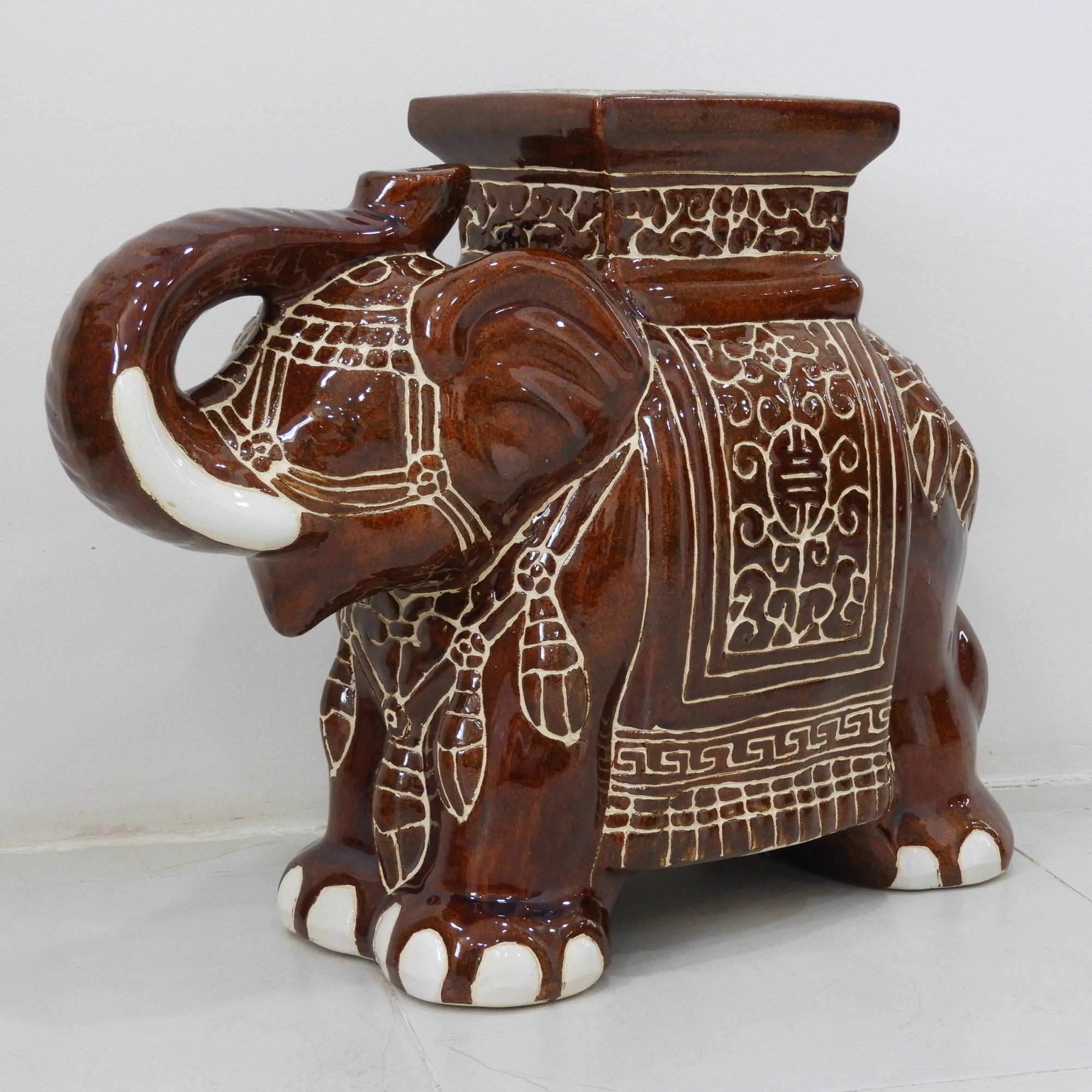 International Caravan Large Porcelain Elephant Stool-Brown - Walmart.com