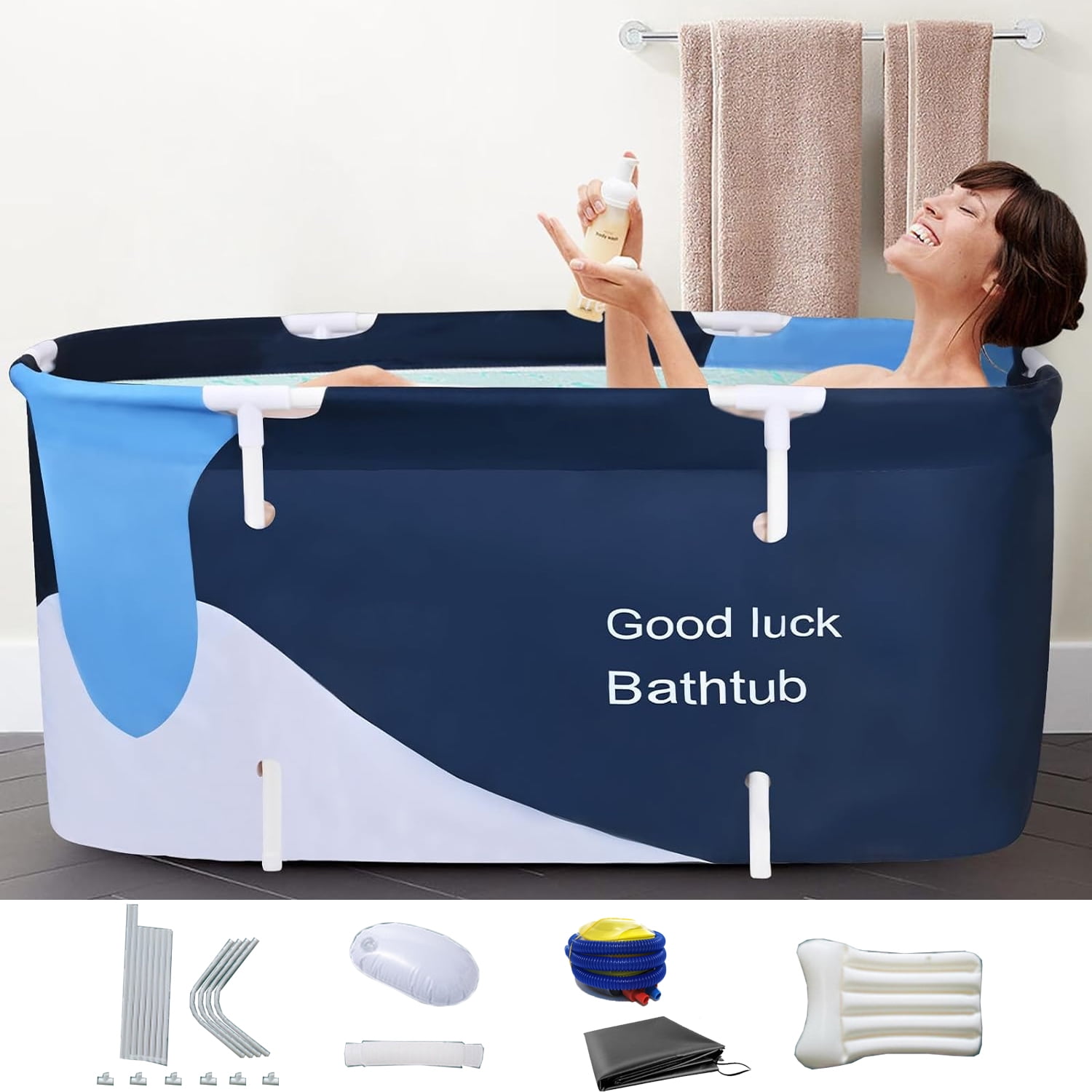 CAPRI MARATEA Large Portable Bathtub, Milk/Blue, Eco-Friendly PVC, 49 ...
