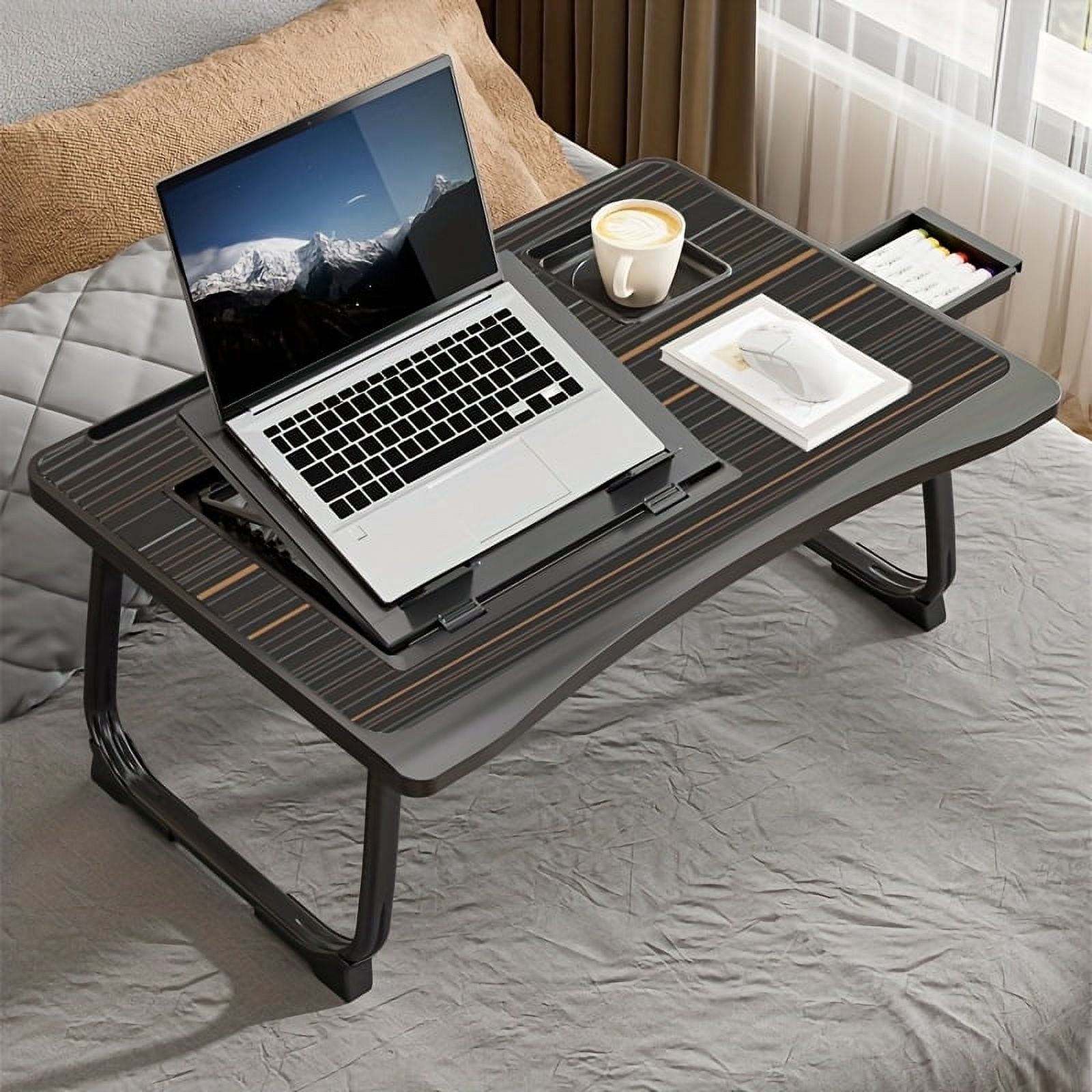 Large Portable Laptop Bed Table - Multi Functional Tray Holder With Cup ...