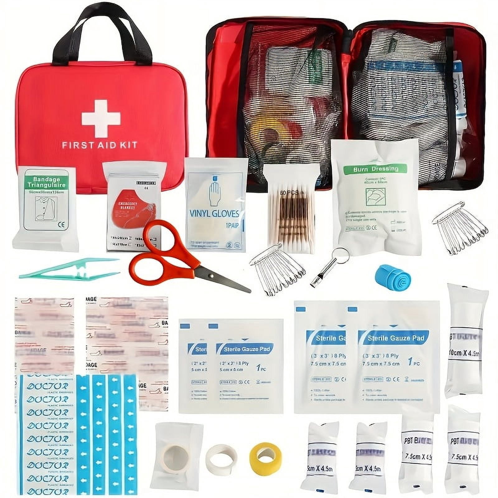 Large Portable Red First Aid Kit with Professional Scissors and ...