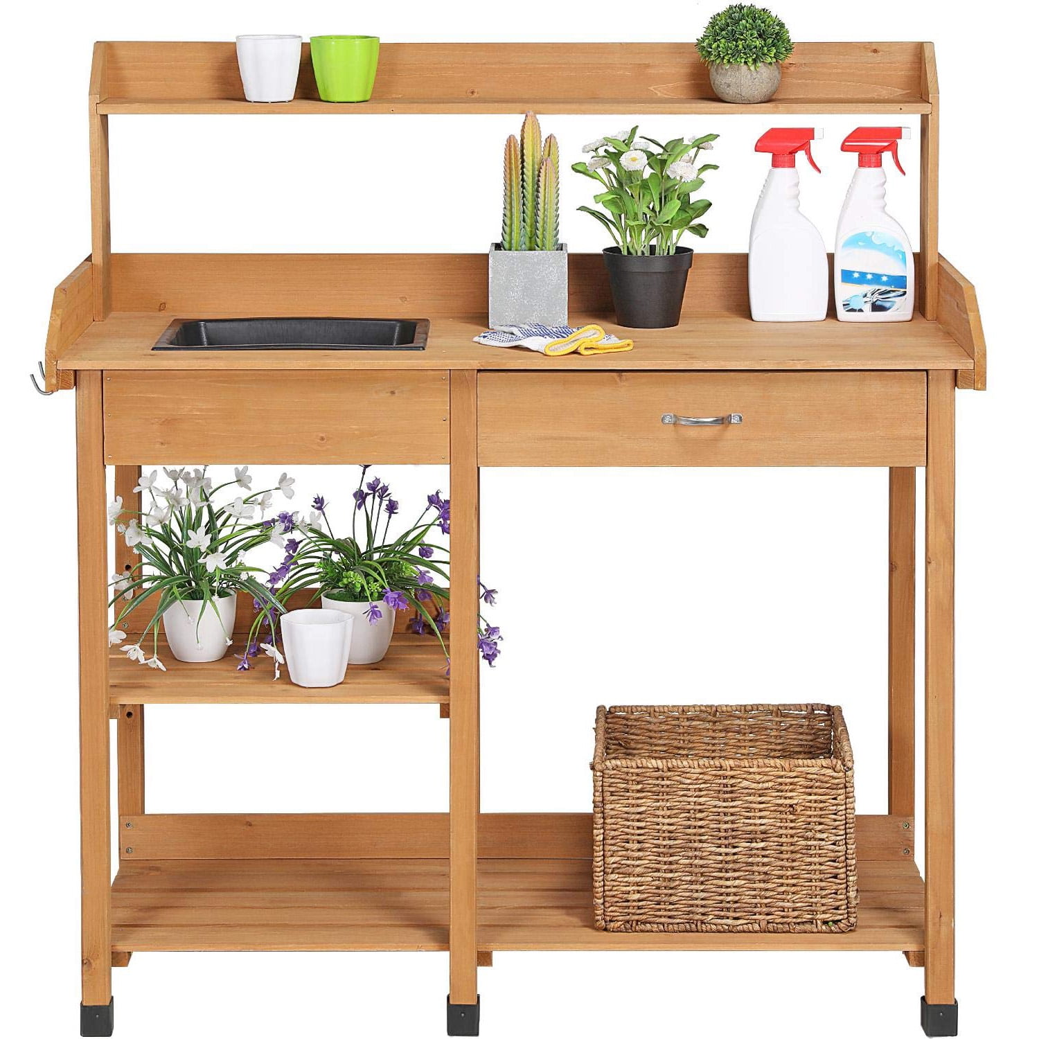Large Potting Bench Outdoor Work Table with Sink Drawer Rack, 45.2x17 ...