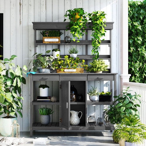 Large Potting Bench Outside: Work Bench with 2 Drawers, Garden Table ...