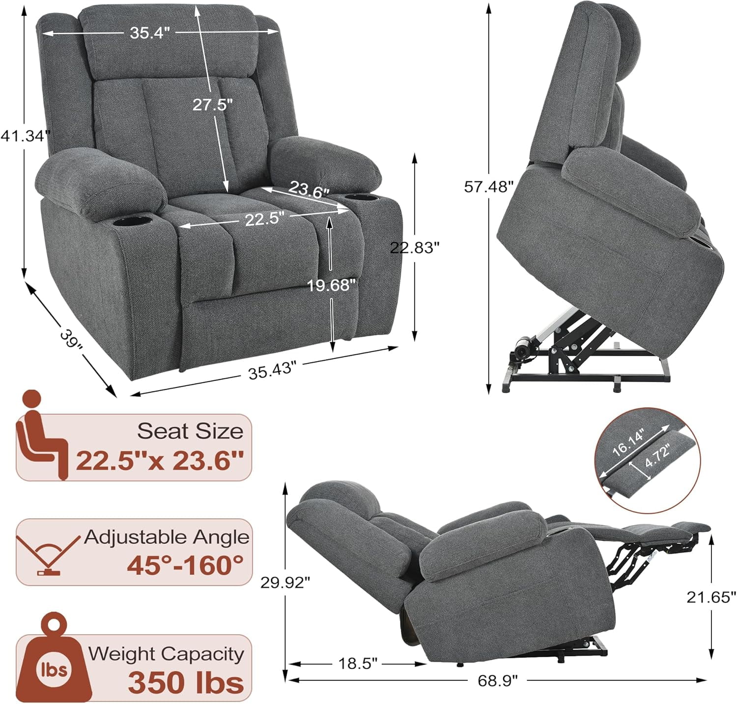 Large Power Lift Recliner Chair for Elderly with Extended Footrest ...