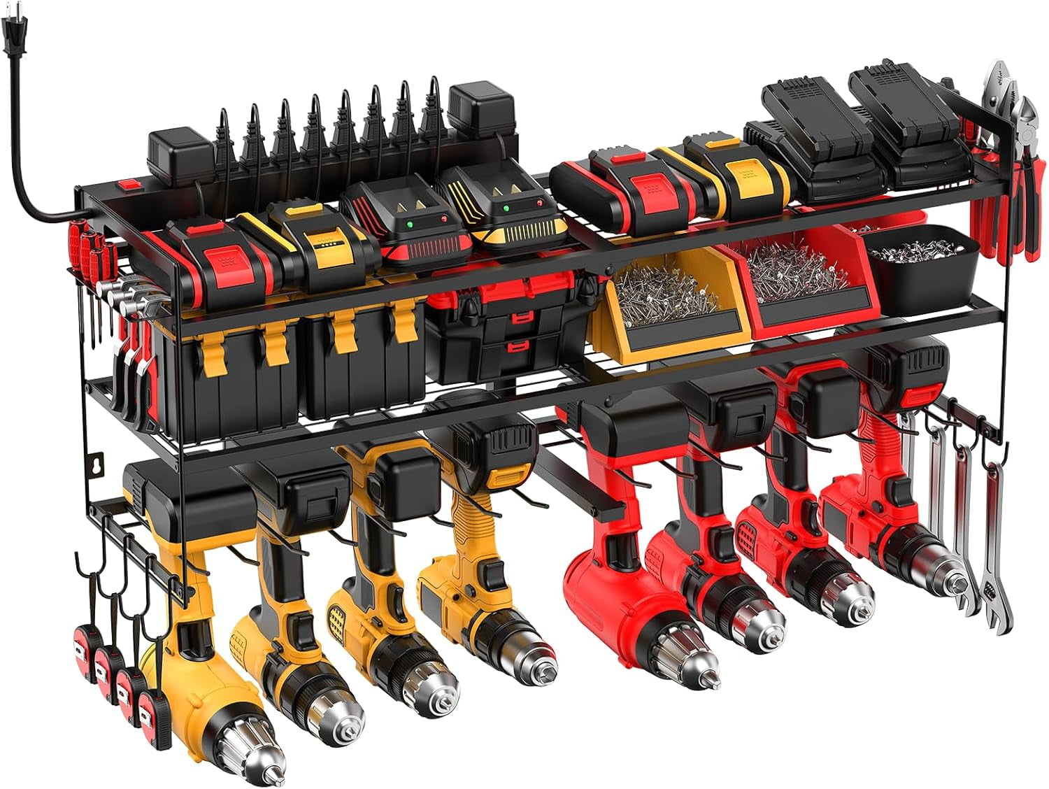 Large Power Tool Organizer with 10 Outlet Power Strip, 3 Layer Wall ...