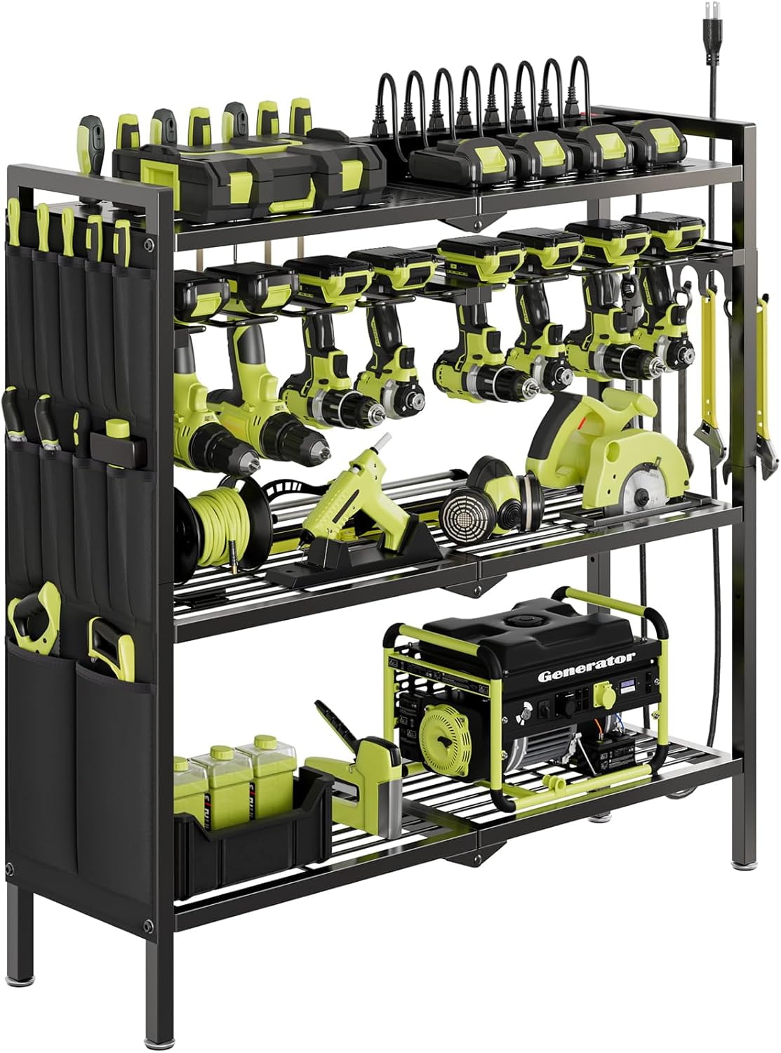 Large Power Tool Organizer Cart with Charging Station 8 Drill Holder ...
