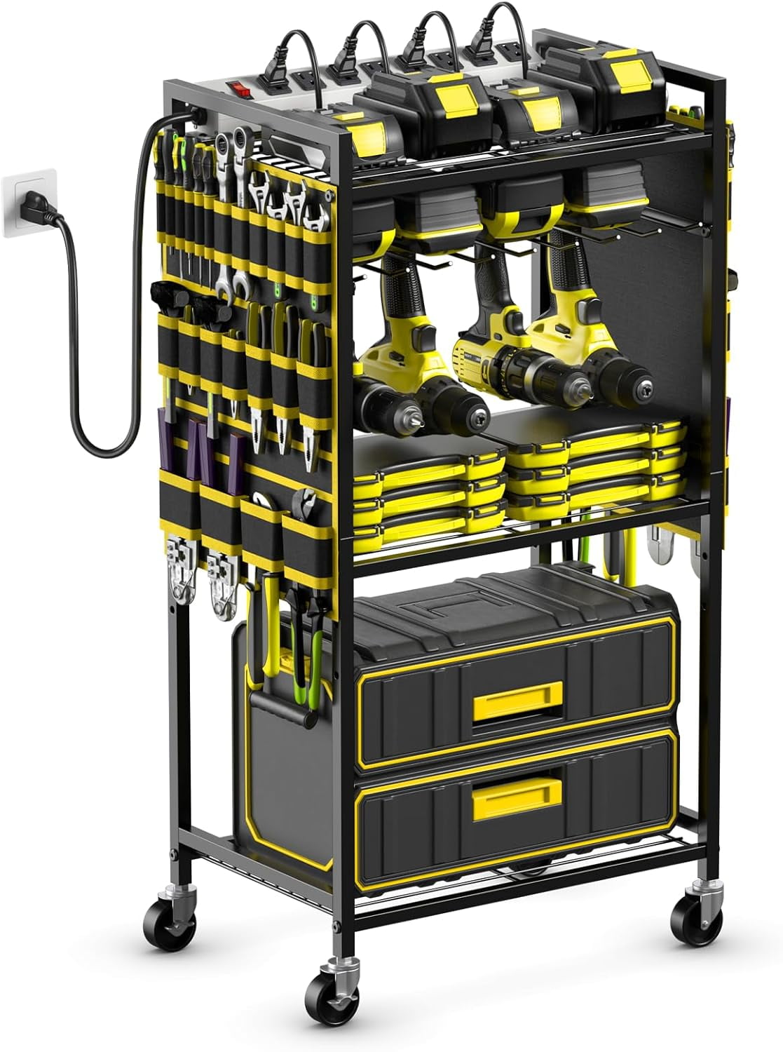 Large Power Tool Organizer Cart with Charging Station, Garage Floor ...