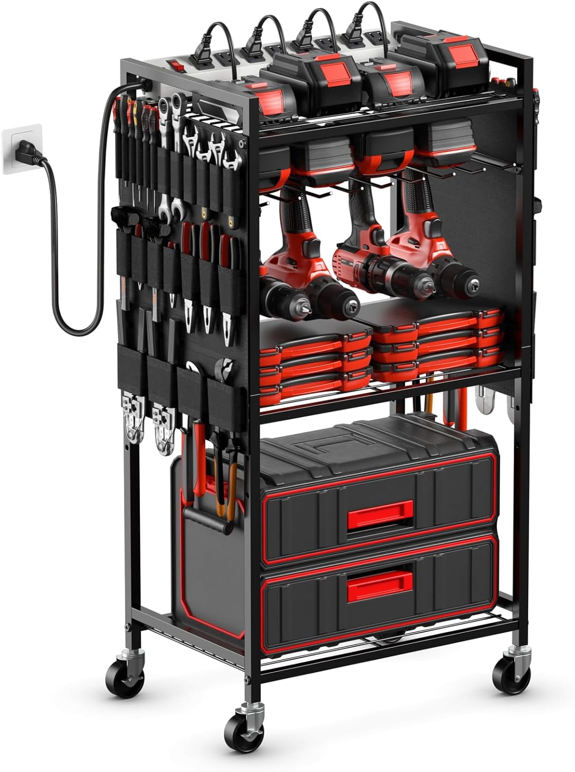 Large Power Tool Organizer Cart with Charging Station, Garage Floor ...