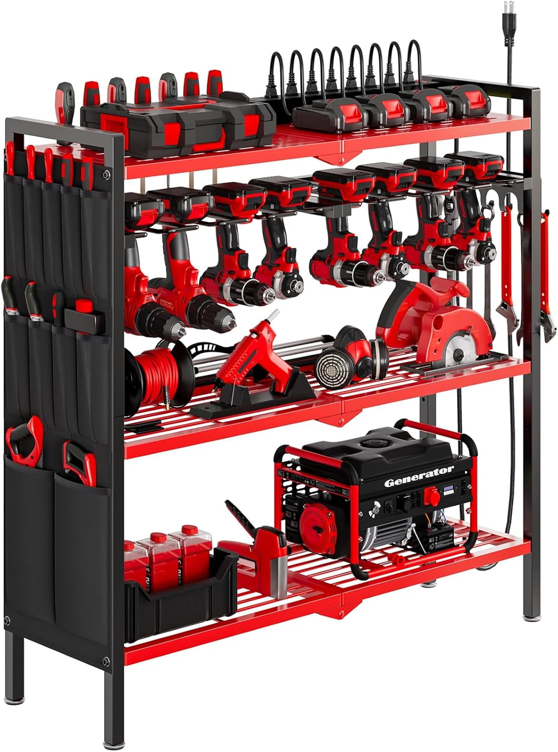Large Power Tool Organizer Cart with Charging Station 8 Drill Holder ...