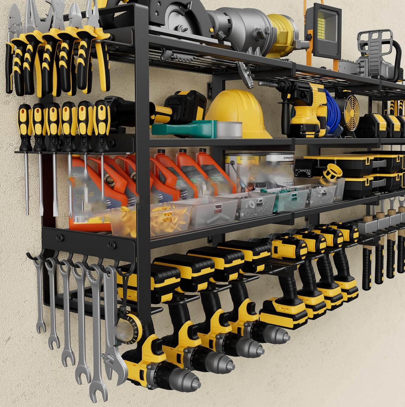 Large Power Tool Organizer Wall Mount, 4-Tier Tool Storage Rack with 12 ...