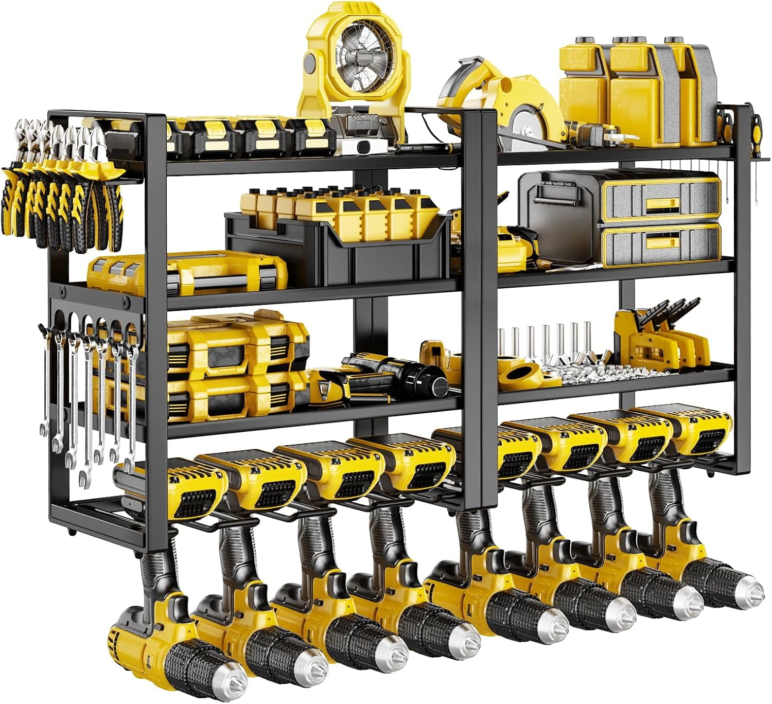 Large Power Tool Organizer Wall Mount, 8 Cordless Drill Holder, 4 Tier ...