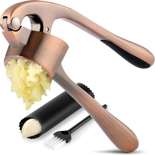 Large Premium Garlic Press Set - Bigger Bowl for Bigger Garlic - Rust ...