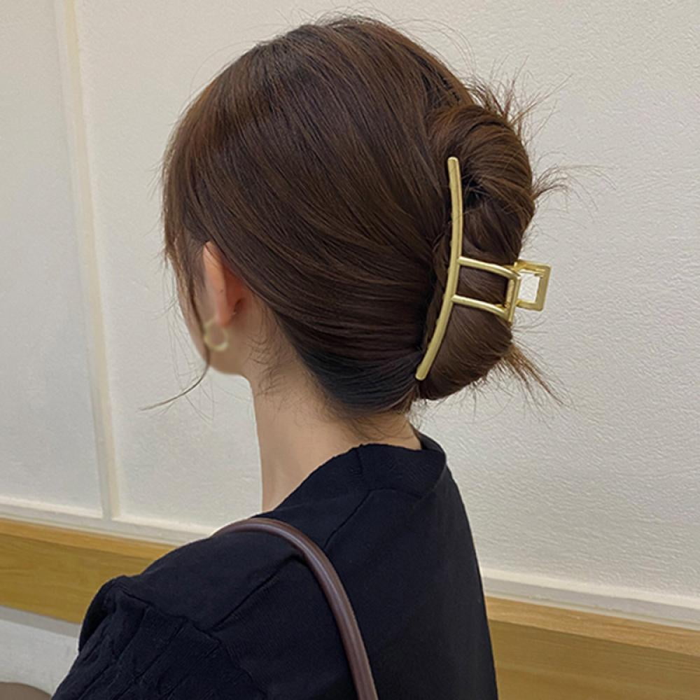 Large Premium Gold Metal Strong Hair Claw Clips Easy Pulling Up Your ...