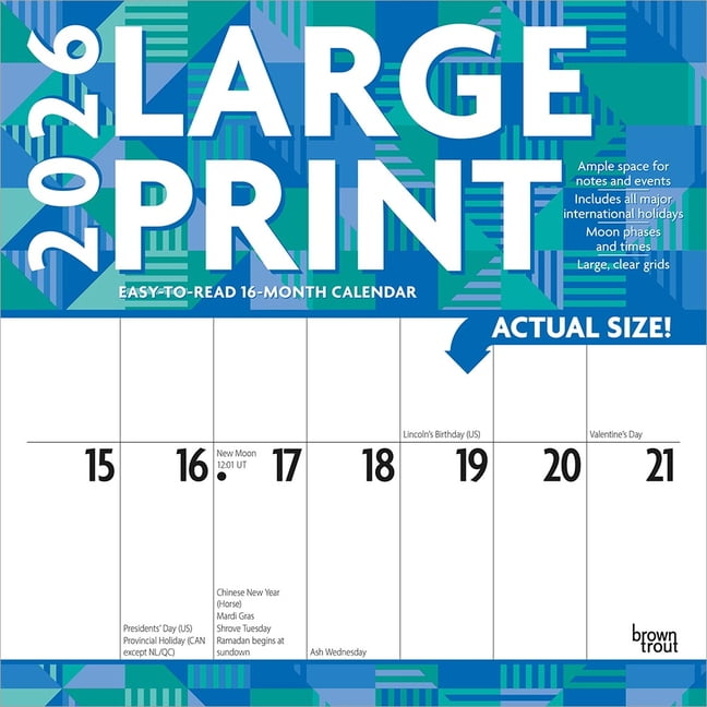 Large Print 2026 12 X 24 Inch (Hanging) Monthly Square Wall Calendar ...