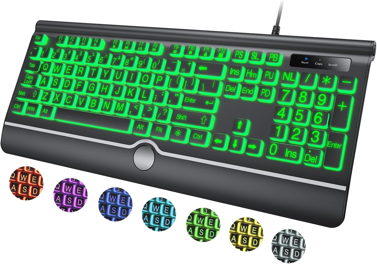 Large Print Backlit Computer Keyboard, 7-Color Backlit Keyboard with ...