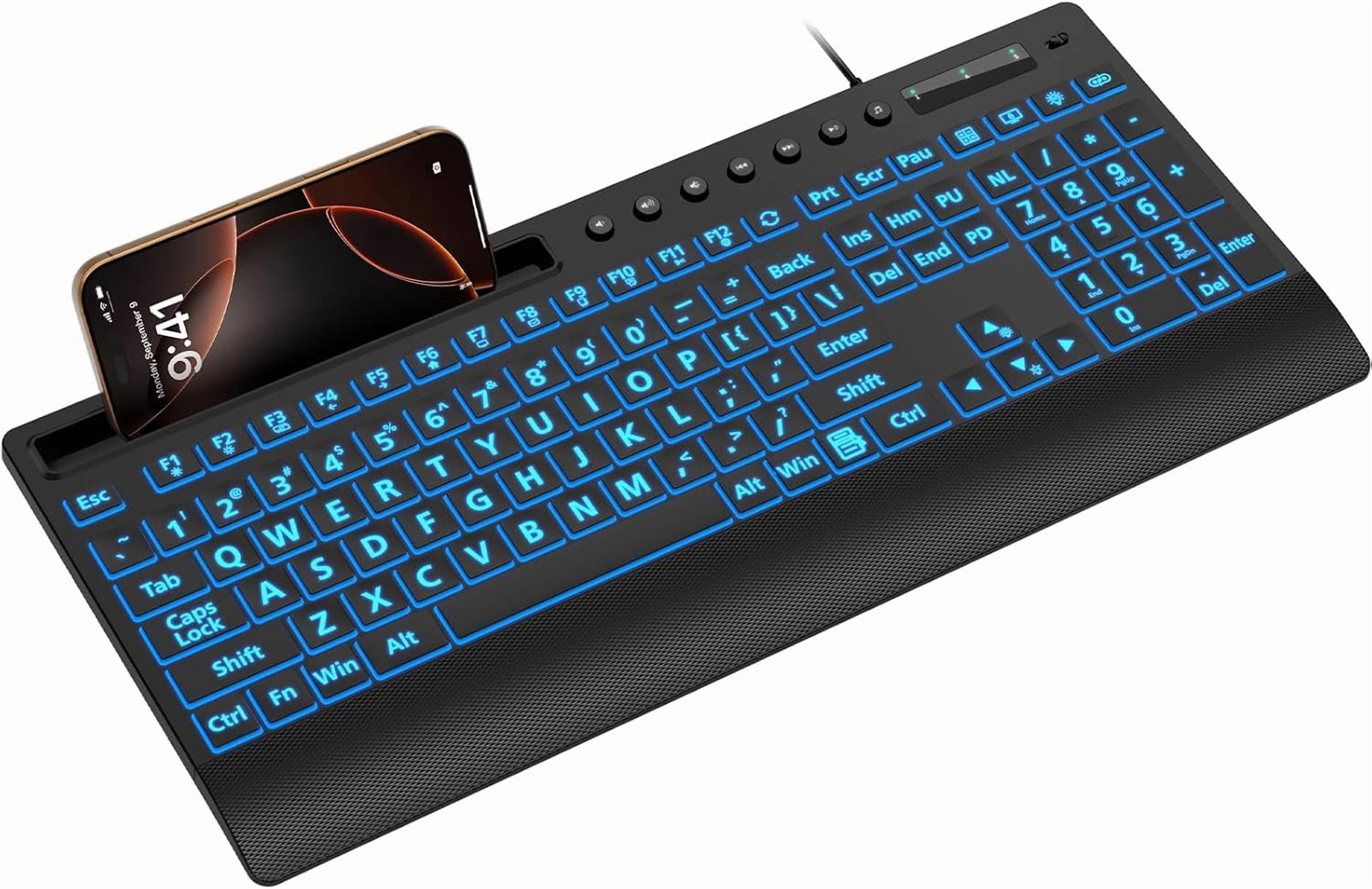 Large Print Backlit Keyboard, USB Wired Computer Keyboard with ...