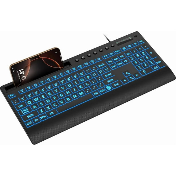 Large Print Backlit Keyboard, USB Wired Computer Keyboard with ...