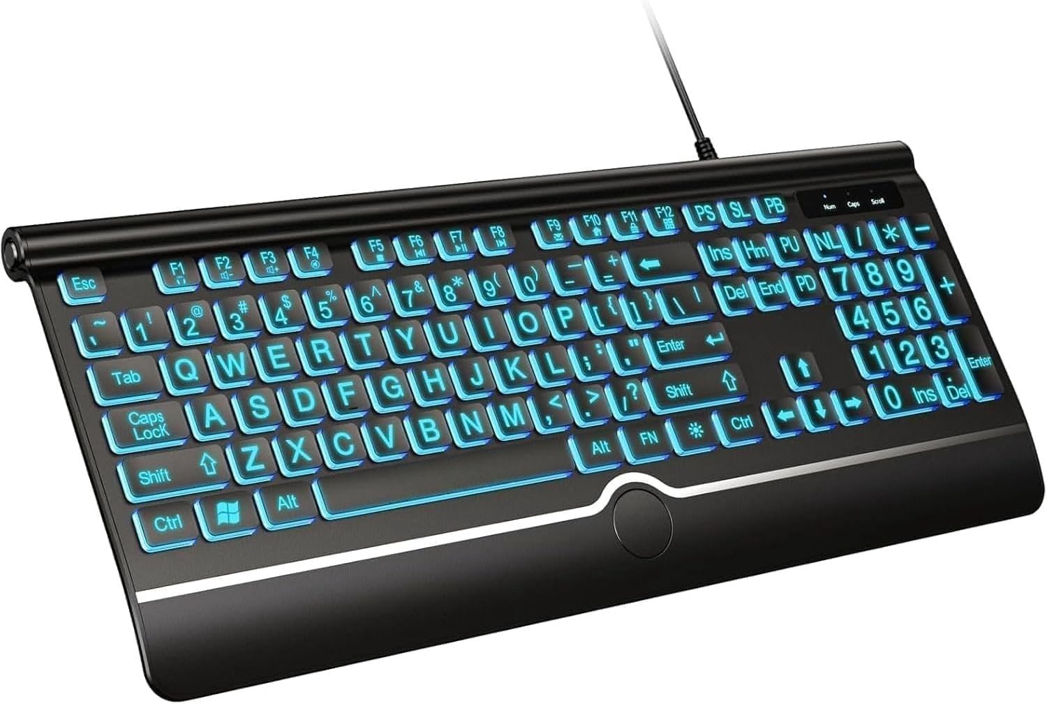 Large Print Backlit Keyboard, Wired USB-A Keyboard with Wrist Rest, 7 ...