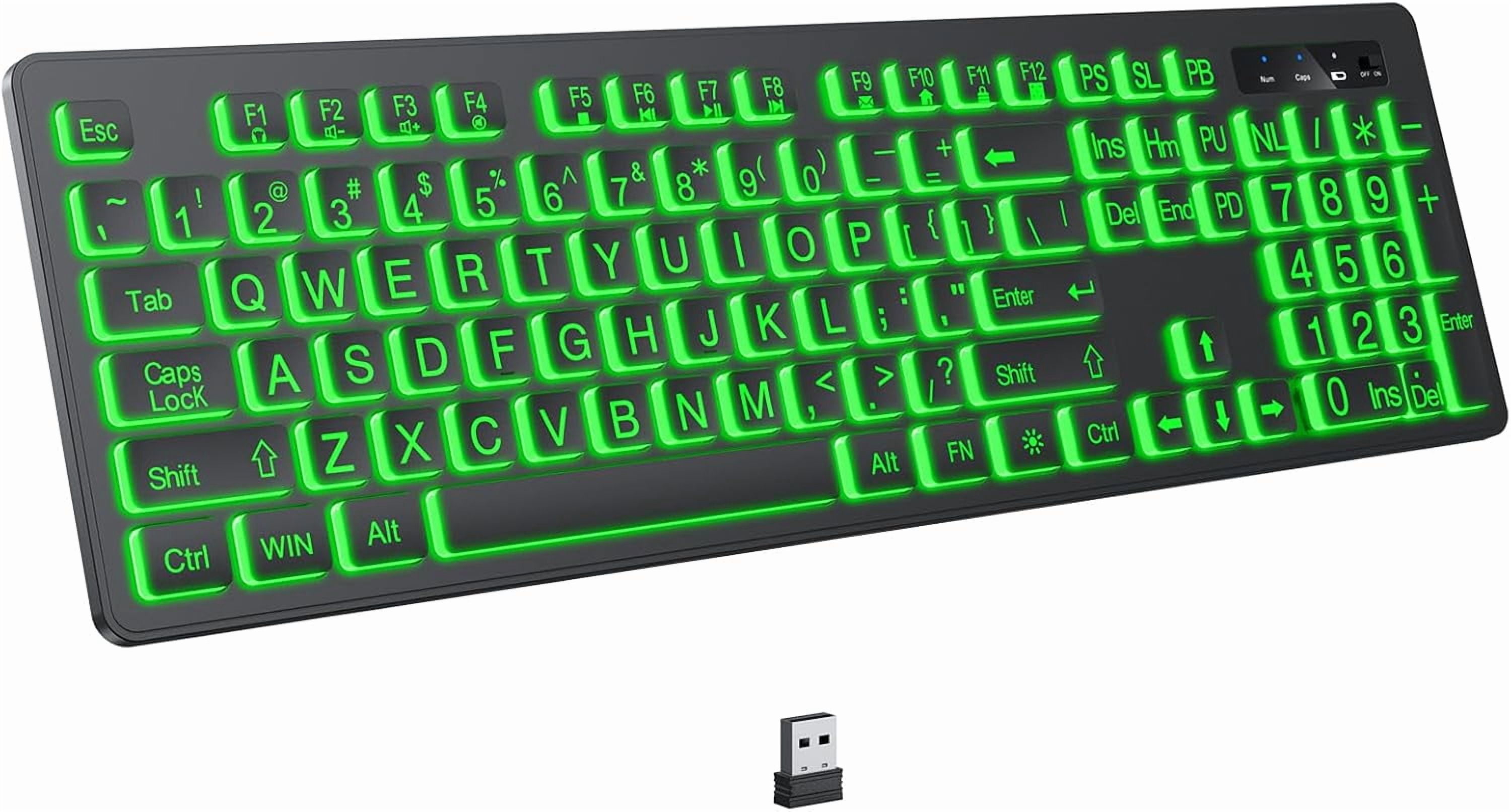 Large Print Backlit Wireless Keyboard, 2.4G Silent Wireless Light Up ...