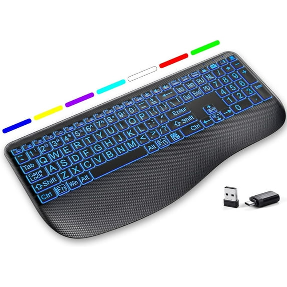 Large Print Backlit Wireless Keyboard – Silent Keyboards with Wrist ...