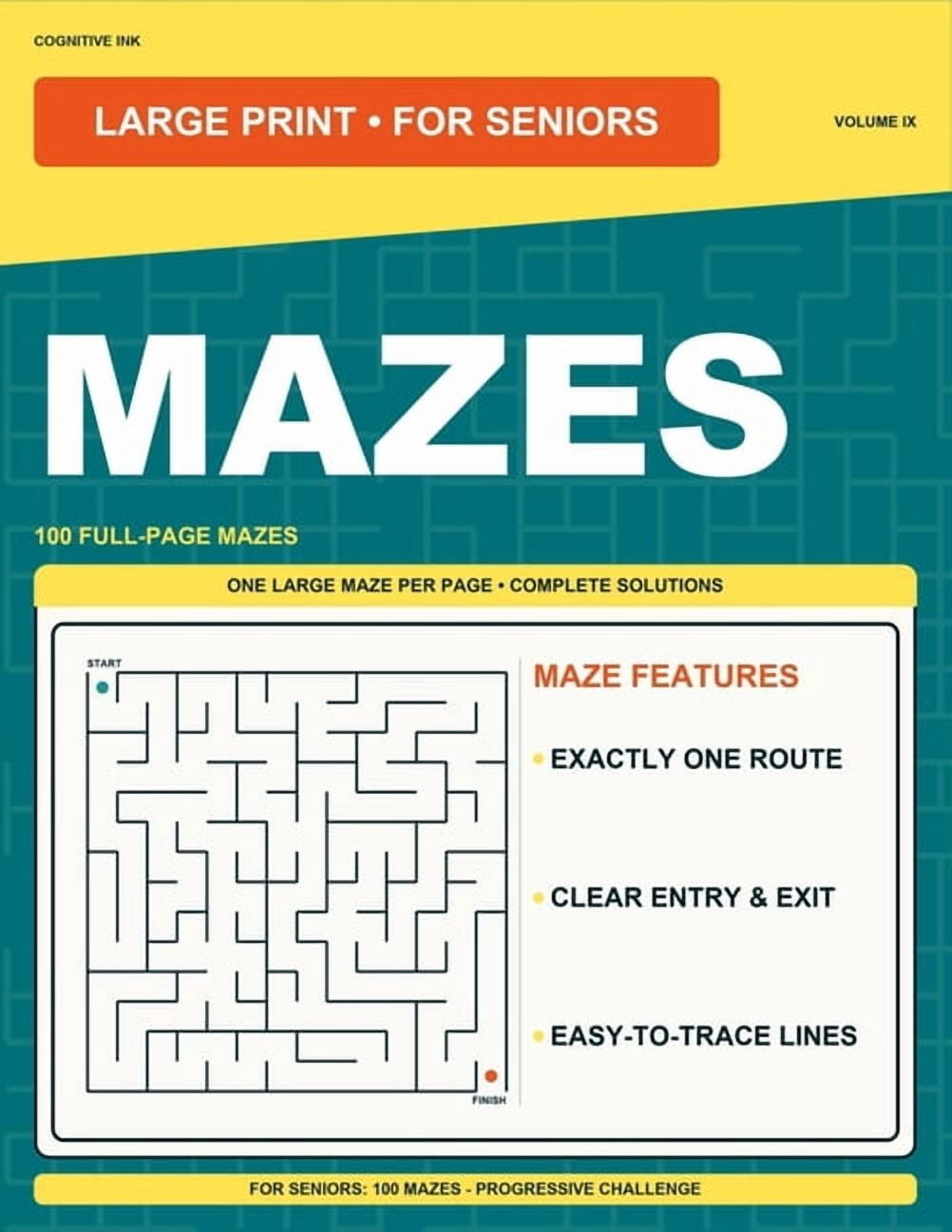 Large Print Mazes Volume IX: For Seniors: 100 Mazes - Progressive ...