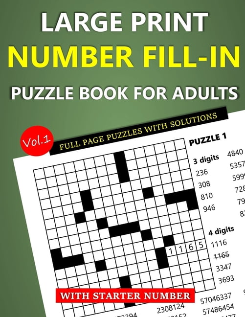 Large Print Number Fill-In Puzzle Book for Adults with Starter Number ...
