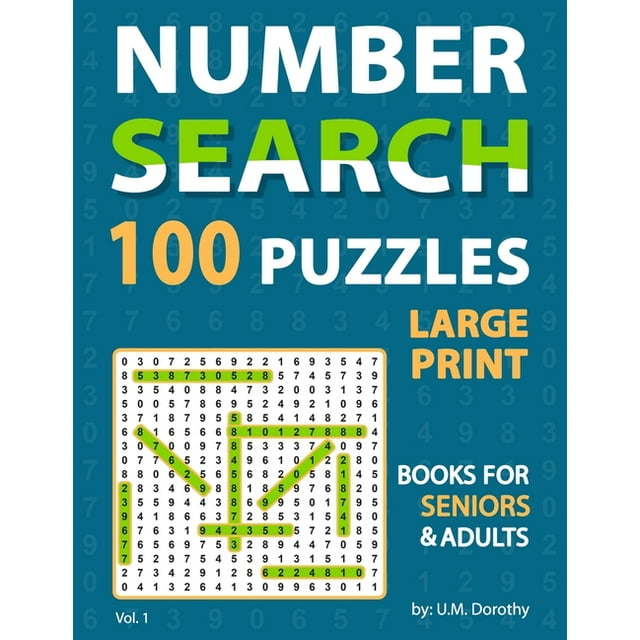 Large Print Number Search Books For Seniors: Fantastic 100 Number Find ...
