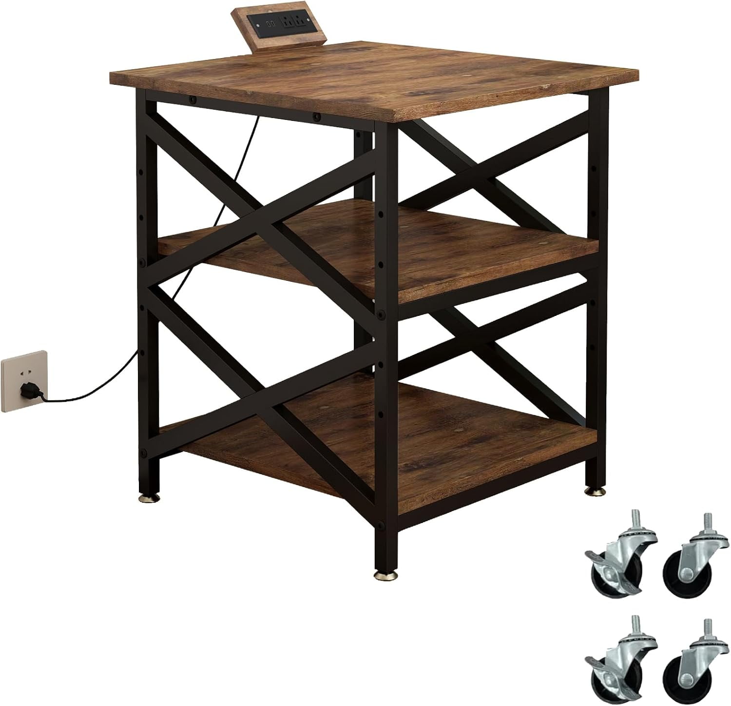 Large Printer Stand with Power Outlet with Height Adjustable Storage ...