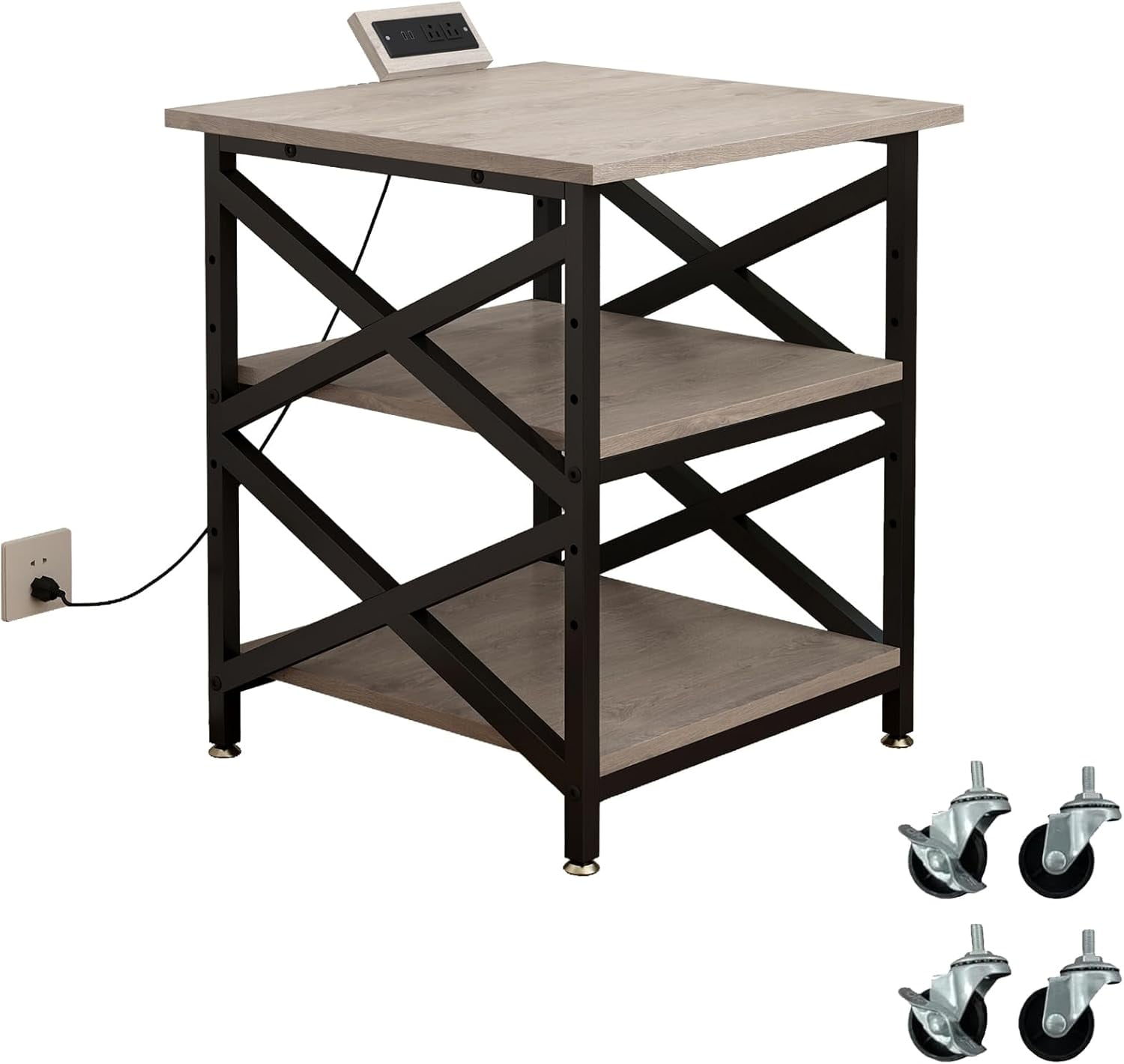 Large Printer Stand with Power Outlet with Height Adjustable Storage ...