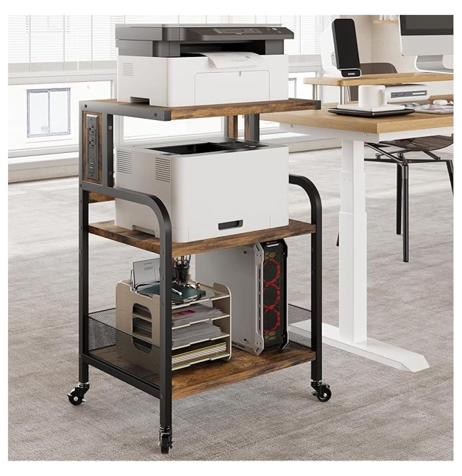 Large Printer Stand with Power Outlets and USB Charging Ports, Mobile ...