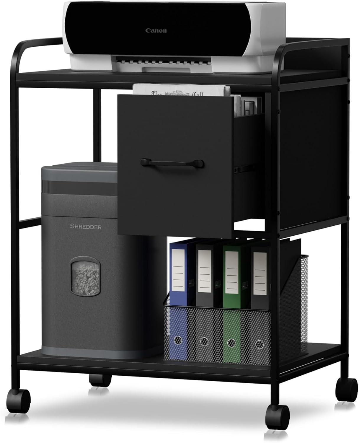 Large Printer Stand with Storage, 2-Tier Black 31.8" x 23.6'' Tall ...