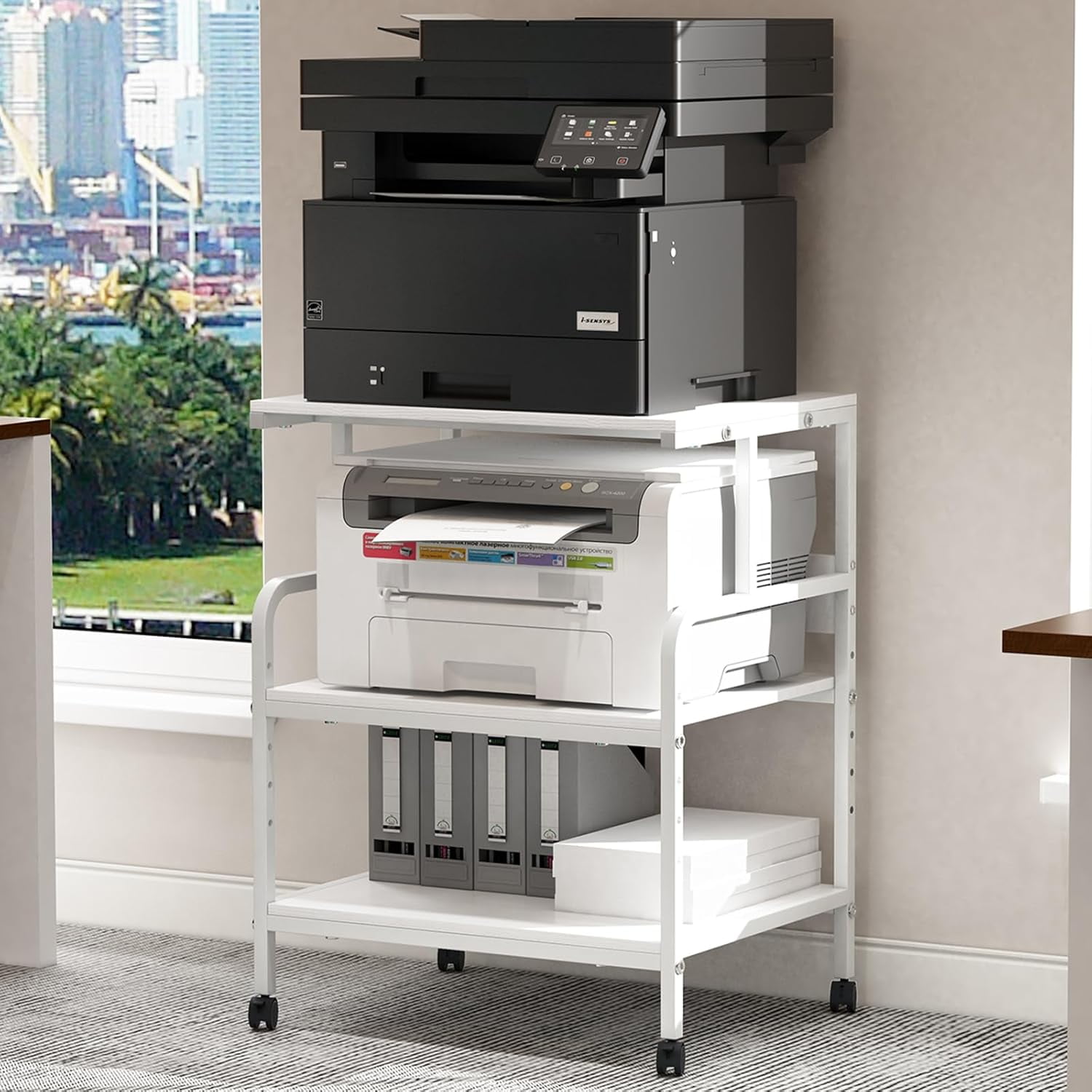 Large Printer Stand with Storage Shelf, 23.6" W x 18.9" D Printer Cart ...
