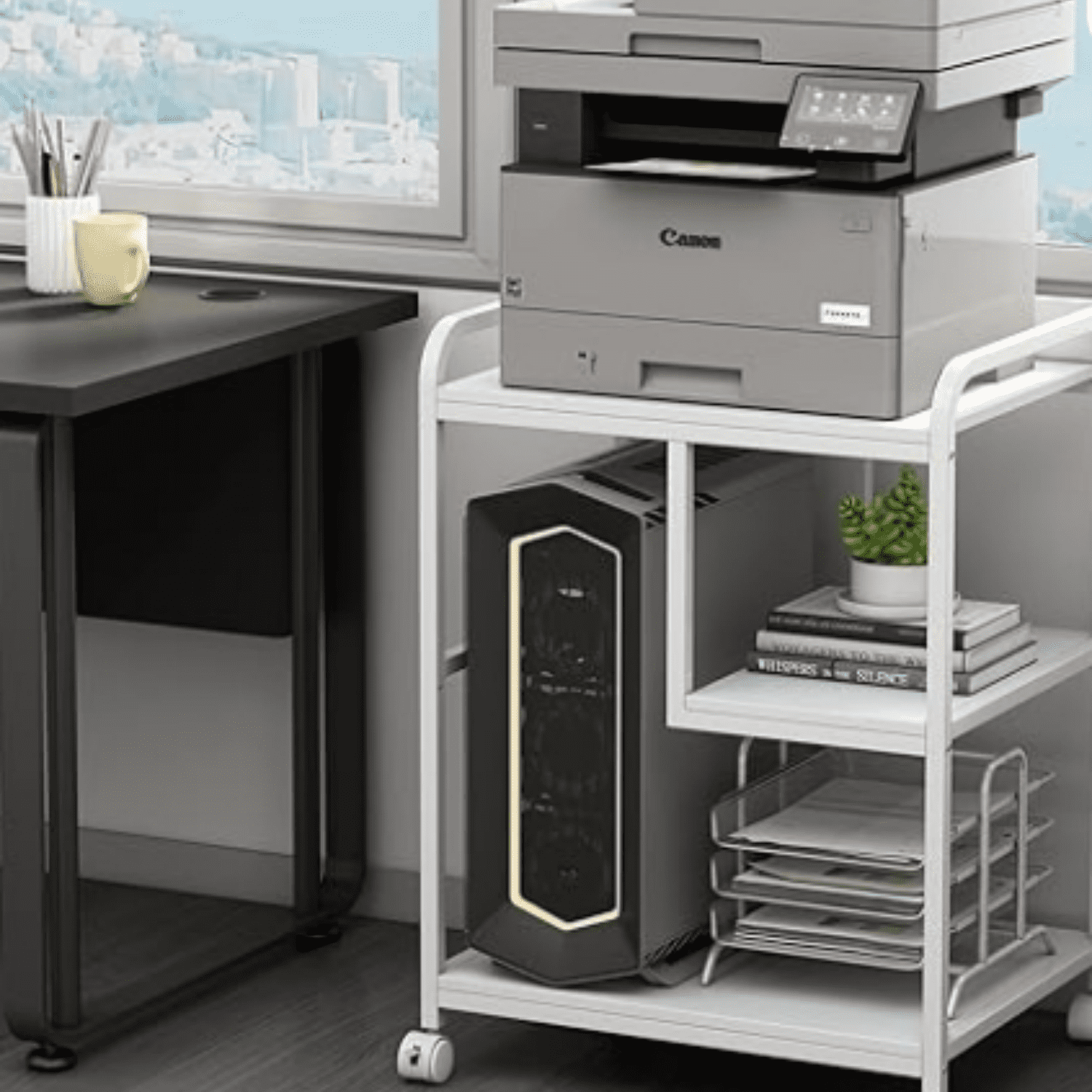 Large Printer Stand Table with Storage Shelf for Host Computer ...