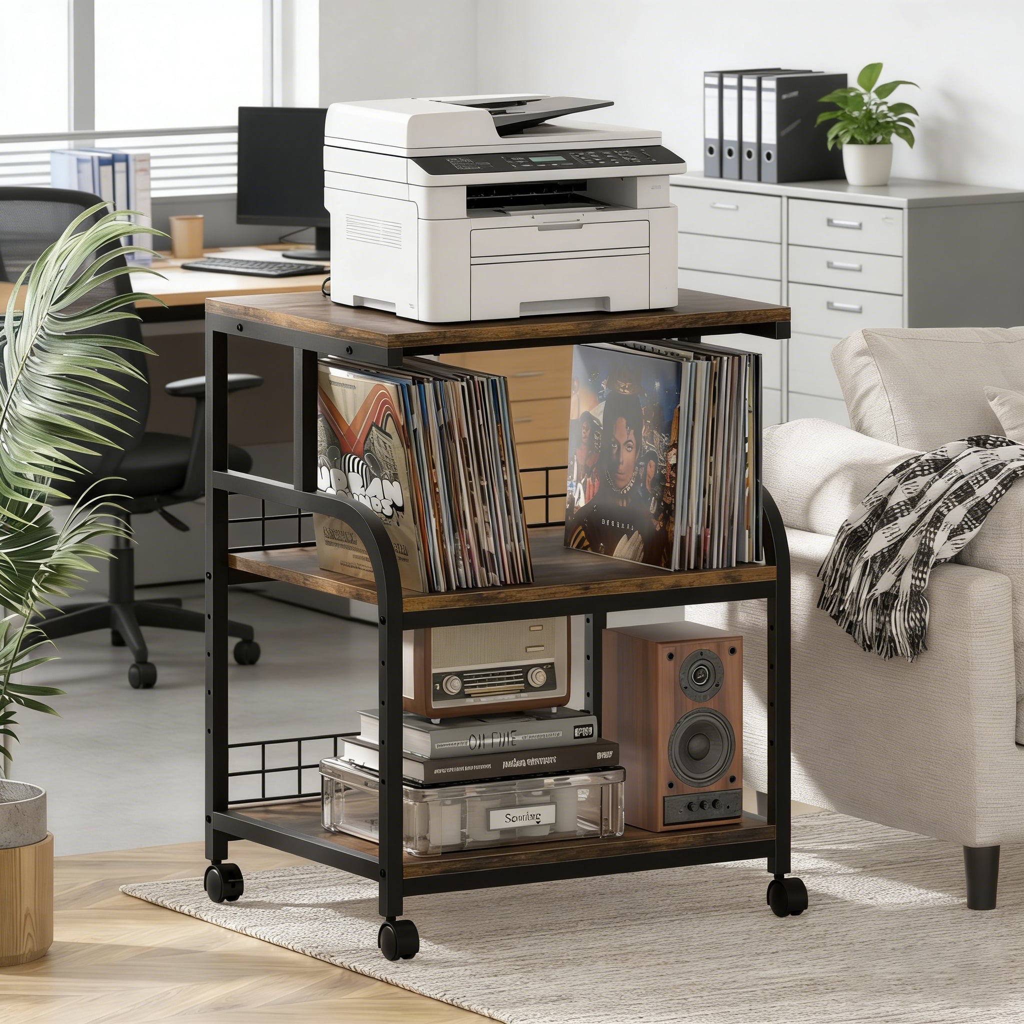 Large Printer Stand with Storage Shelf, Mobile Printer Cart with Wheels ...