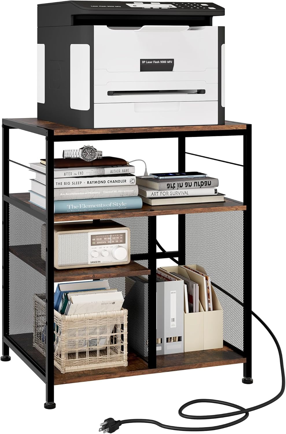 Large Printer Stand with Storage Shelf Power Outlet Charging Station 3 ...