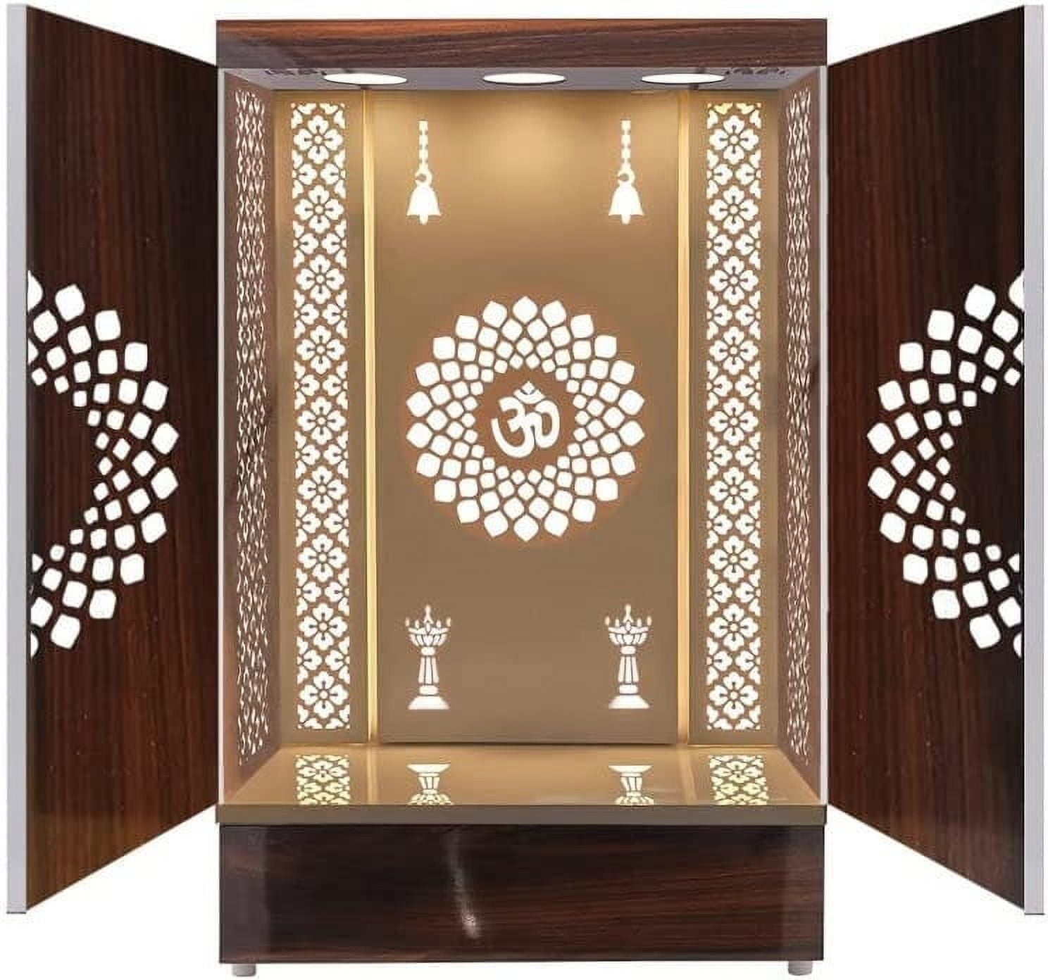 Large Puja Wooden Front Door Brown Mandir With LED / Mandir For Home ...